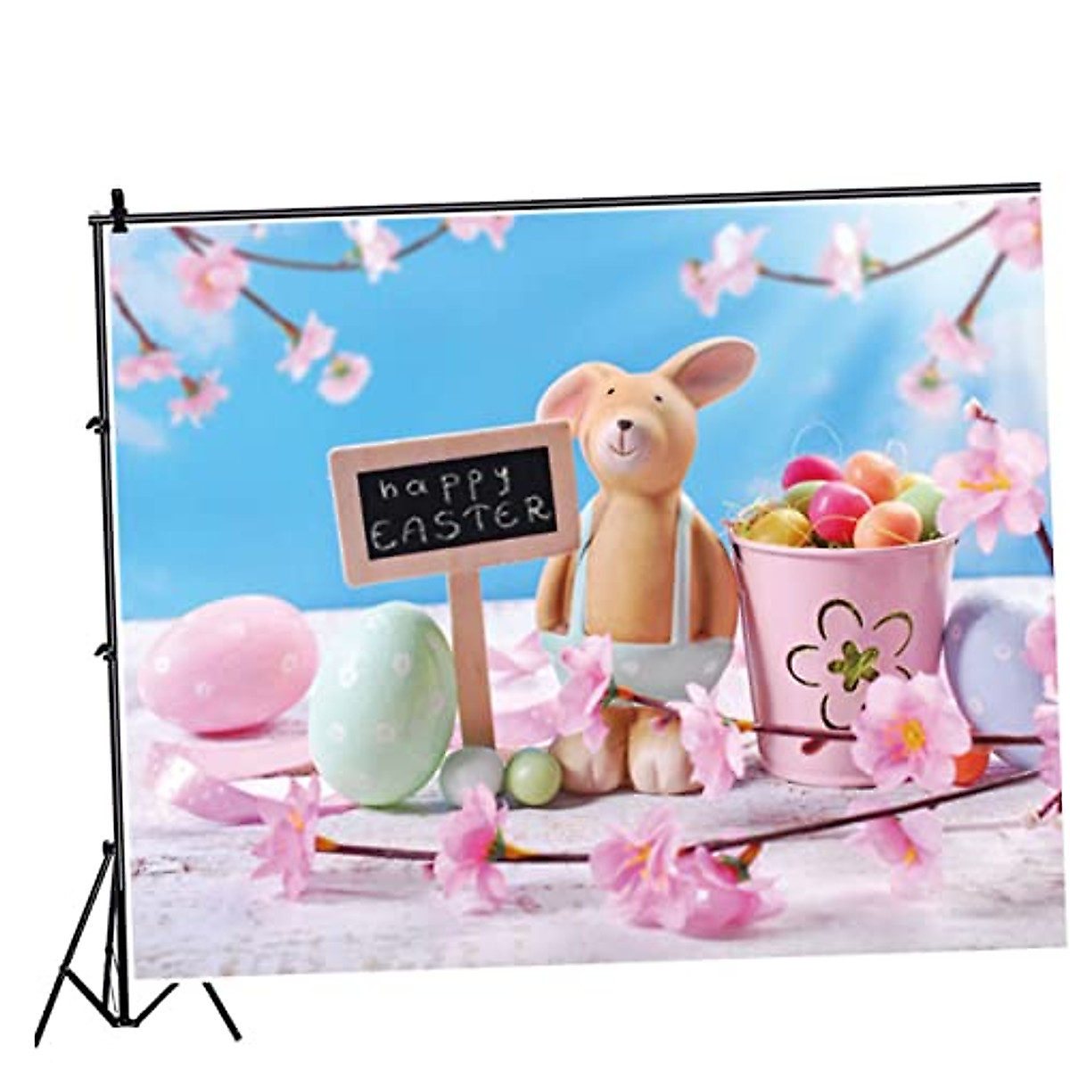 Gogogmee Banner Flags Rabbit Blanket Floral Decor Easter Photo Backdrop Monthly Happy Easter Backdrop Wall Sticker Eggs The Banner Background Cloth Photo Background Easter Studio Backdrop