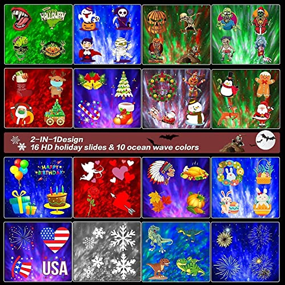 Christmas Projector Lights Outdoor, 3D Ocean Wave Christmas Light Projector with 26 HD Effects Waterproof Holiday Projector Lights for Home Indoor Birthday Party Xmas Decorations