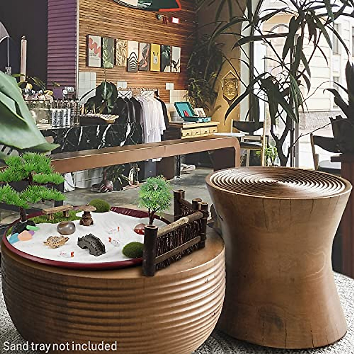 COCORO DIY Desktop Zen Garden for Desk and Office Accessories Includes Zen Garden Sand, Rocks, Rake, Moss Stones, Fishes, Lantern, Bridge, Bench, Baby Pine Tree, Pine Tree, and Turtle