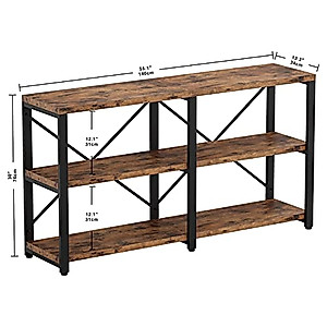 IRONCK Rustic Entryway Console Table, Long Hallway Table 55 in 3-Tier, TV Stand Entertainment Center Media Stand for Living Room, Industrial Style, Vintage Brown