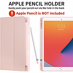 GHINL for iPad 9th/8th/7th Generation Case (2021/2020/2019) iPad 10.2-Inch Case with Pencil Holder [Sleep/Wake] Slim Soft TPU Back Smart Magnetic Stand Protective Cover Cases(Light Pink)