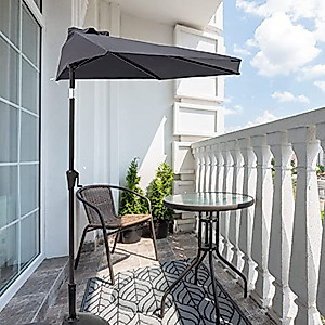 FLAME&SHADE 9 ft Half Round Outdoor Market Patio Table Umbrella with Tilt for Wall Balcony, Anthracite