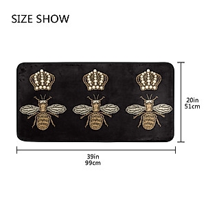 MOYYO Kitchen Mat Gold Bee and Crown Kitchen Rug Mat Anti-Fatigue Comfort Floor Mat Non Slip Oil Stain Resistant Easy to Clean Kitchen Rug Bath Rug Carpet for Indoor Outdoor Doormat