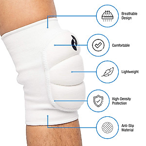 StrictlyStability White Volleyball Best Protective Shock Absorbing Soft Cushion Knee Pads for Girls or Boys (Junior, White)