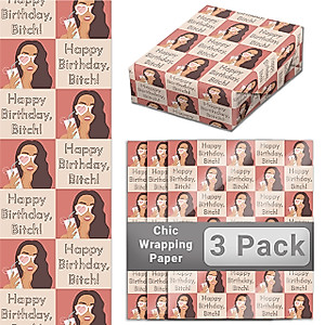 Super Cute, Funny Happy Birthday Girl 20x30 Inch Wrapping Paper Sheets 3 Pack. Recyclable, Novelty Design Squares Great for Friends. Unique, Folded Heavy Duty Gift-Wrap Papers for Women’s Bday Gifts.