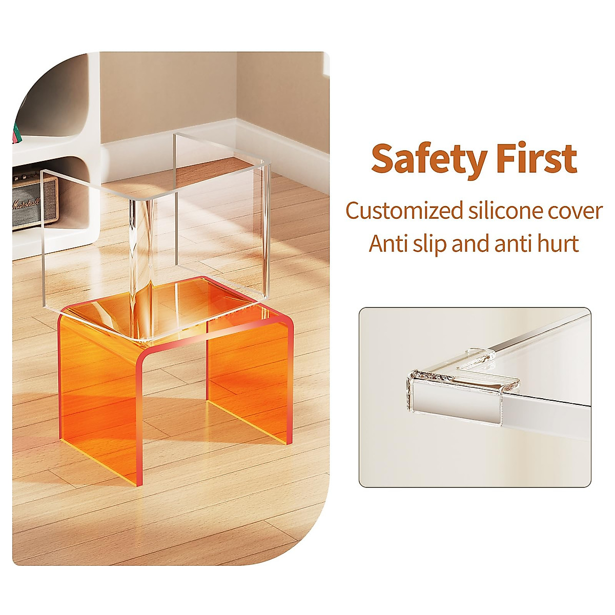 Dewrhiixe Acrylic Step Stool Small Stool,Clear Acrylic Foot Stool for Bathroom Bedroom Kitchen with Non-Slip,Holds Up to 250lbs (Clear, 12.6'' x 9'' × 9.8'')