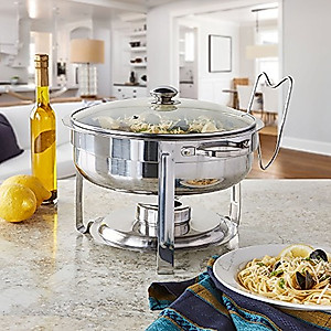 Artisan Stainless Steel Round Buffet Chafer with Glass Lid, 4-Quart Capacity