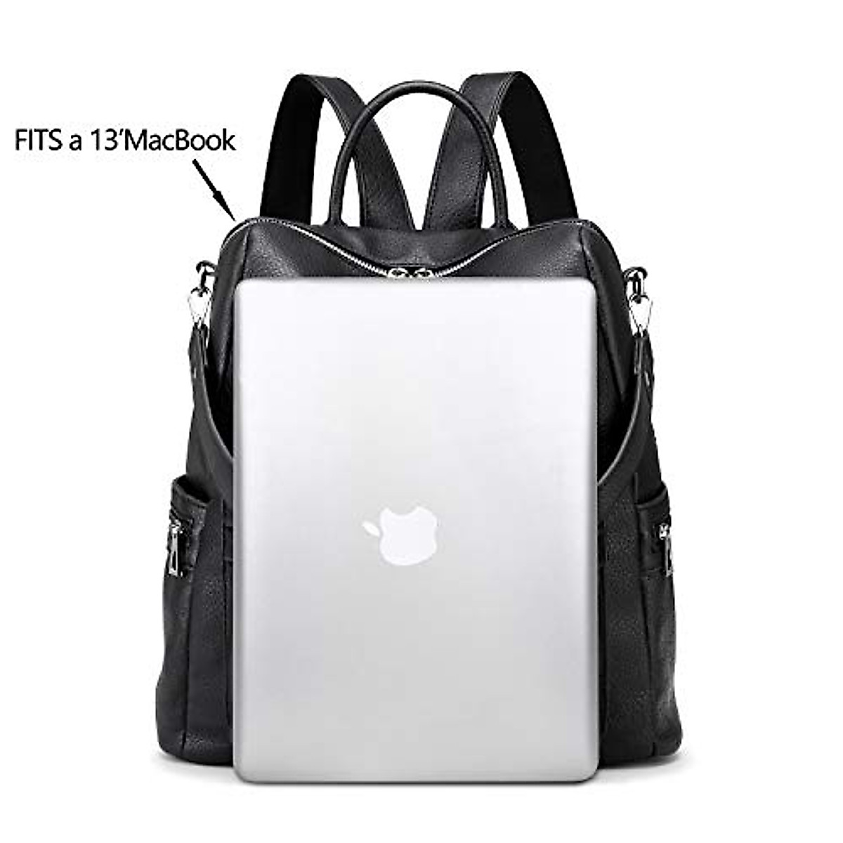 LING SHUIWEN LSW Backpack Purse for Women Fashion Convertible Satchel Handbags Large Capacity Travel Vintage PU Leather Bookbag Multipurpose Design Ladies Shoulder Bag (Black)