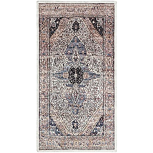 Nourison Brilliance Machine Washable Traditional Vintage Ivory Blue 2' x 4' Area-Rug-Easy-clean, Non Shedding, Bed Room, Living Room, Dining Room, Kitchen (2x4)