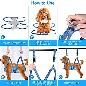 Dog Grooming Hammock, Pet Grooming Harness for Dogs&Cats, Multi Hammock Restraint Bag with Adjustable Grooming Loop/Stainless D-Hooks/Nail Clippers/Trimmer/Nail File for Pet Nail Trimming, Care (S)