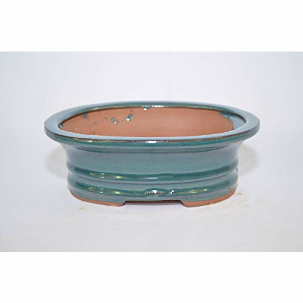 Bonsai Ceramic Pot 7", Teal Color, Oval Shape,Glazed with draining Holes.