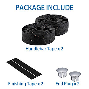 LSSH Bike Handlebar Tapes, Cork Bike Handlebar Tape, Bicycle Bar Tape, Cycling Handle Wraps, EVA Road Bike Handlebar Tape – 2 Rolls (Black)