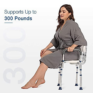 GreenChief Shower Chair with Arms and Backrest Removable, Narrow Shower Stool for Bathtub, Bath Seat Bench Adjustable Small Shower Seat for Inside Shower Stall - Elderly, Seniors, Handicap, Bariatric