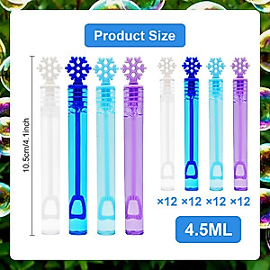 48 Pack Bubbles for Kids Party Favors - 4 Colors Mini Snowflake Bubble Wand Bulk with Bubbles Refill Solution Toys for Christmas Winter Easter Basket Goodie Bag Stuffers Birthday Gifts Supplies