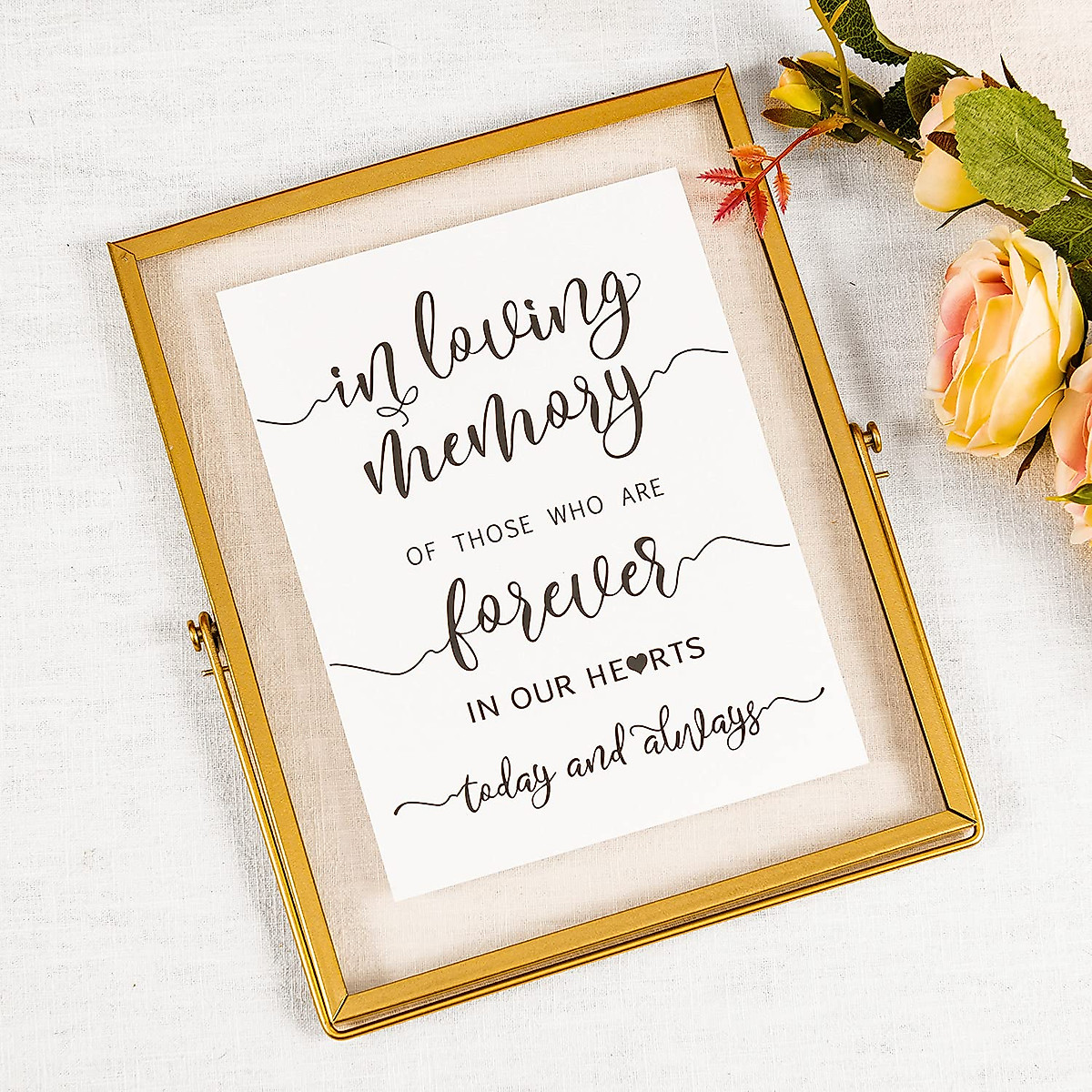 Calculs Wedding Memorial Table Sign | 10x8 inch Clear Floating Picture Frame with Removable Paper in Loving Memory Plaques Remembrance Art Table Decoration Gold