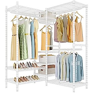 VIPEK L8i Basic Heavy Duty Garment Rack L-Shaped Wardrobe Space-Saving Corner Closet with Hanging Rod and Adjustable Shelves Freestanding Clothes Rack for Small Space, White