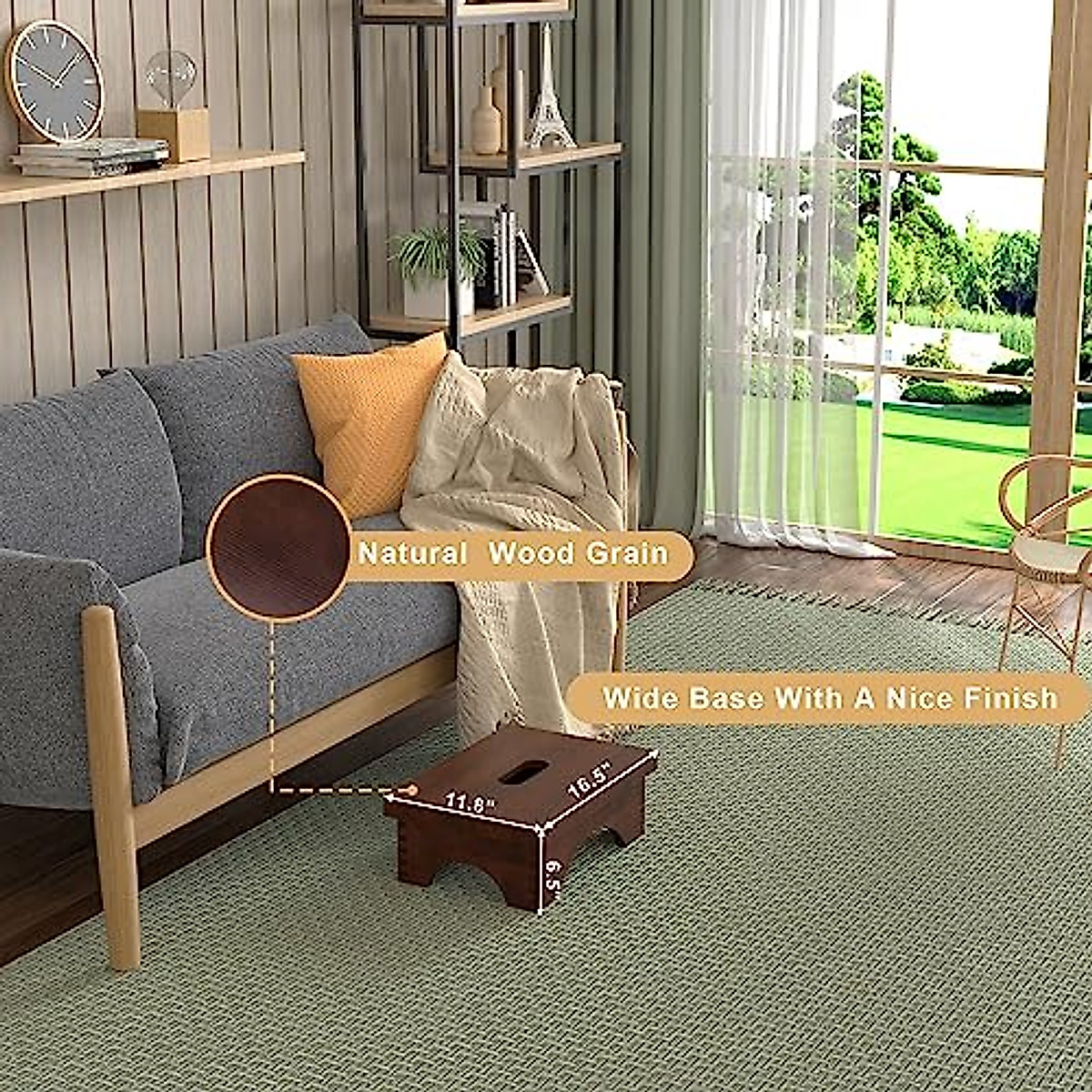 ECROCY Wooden Bedside Step Stool Indoor & Outdoor Mobility Step Stool- 16.5 Inches x 11.8 Inches x 6.5 Inches Portable One Step Stool - Dark Walnut