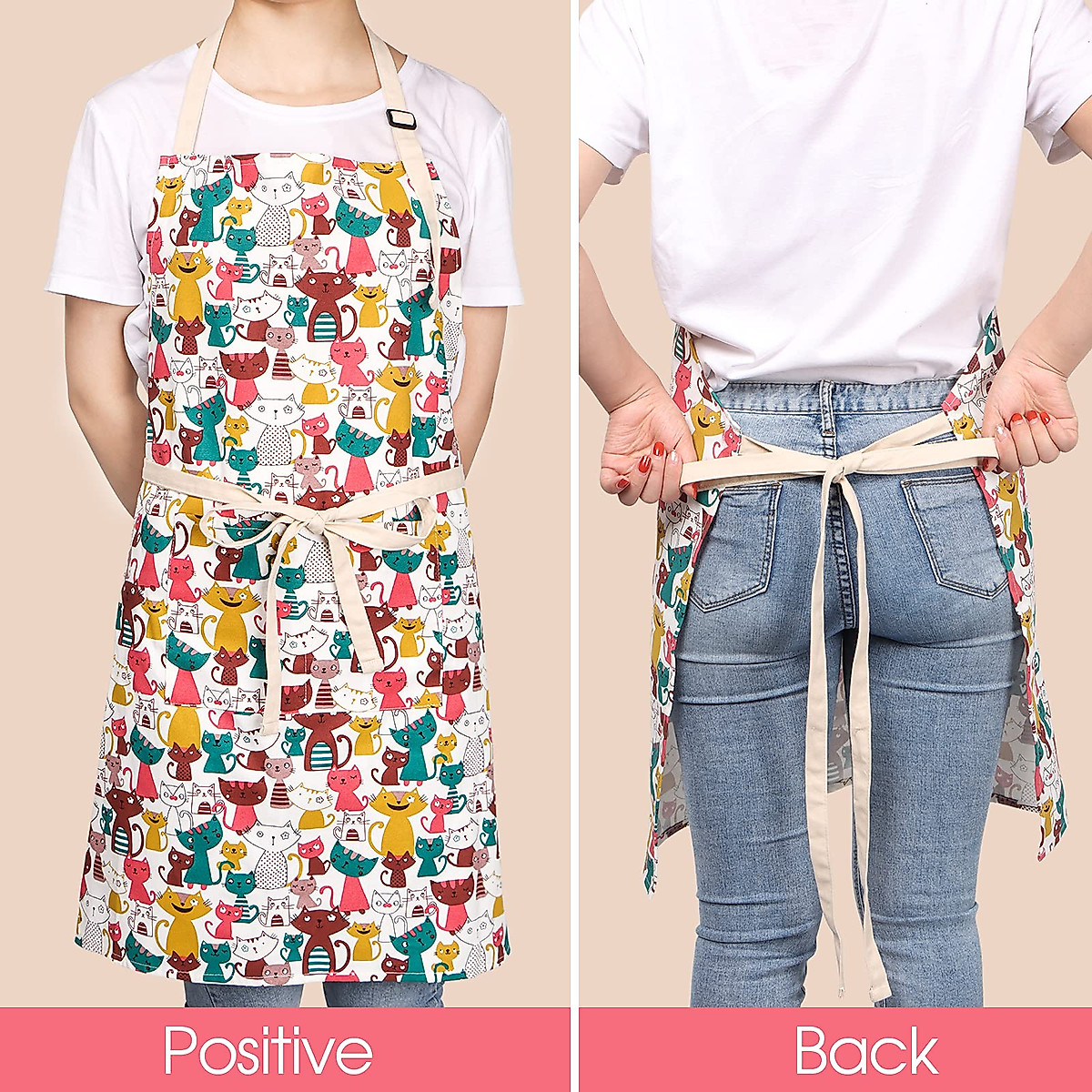 CRJHNS Cute Apron with 2 Pockets for Women, Adjustable Neck Strap and Long Waist Ties Cotton Cooking Baking Apron, Use as a Kitchen and Chef Apron, Artist or Garden Apron (Cupcake)