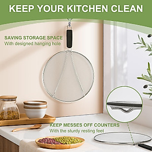 13'', 11.5'', 9.8'' Stainless Steel Grease Splatter Guard for Frying Pan with Comfortable Grip Handle, Ultra Fine Mesh Prevents Oil Splatters and Messes, Heavy Duty Splatter Screen