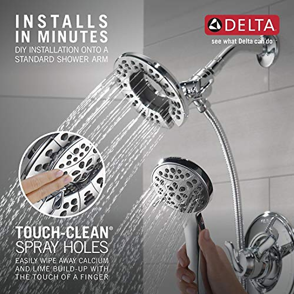 Delta Faucet 4-Spray In2ition Dual Shower Head with Handheld Spray, Chrome Shower Head with Hose, Showerheads & Handheld Showers, Handheld Shower Heads, Detachable Shower Head, Chrome 58499