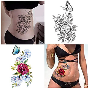 Yazhiji 15 sheets large Sexy waterproof Temporary Tattoos for Men Women Flowers Collection (19X9 CM)