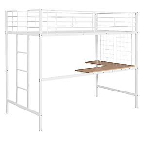 Harper & Bright Designs Twin Size Metal Loft Bed Frame, Loft Bed with L-Shape Desk and Metal Grid, Space Saving Loft Bed with Desk Underneath for Kids,Teens,White