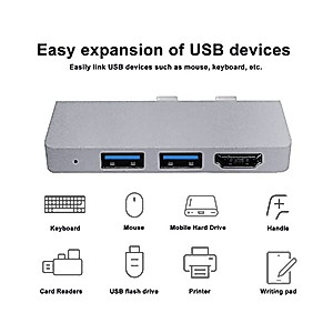 Docking Station for Microsoft Pro 8 9 X, 6 in 2 USB C Hub with 1x 4K Adapter 1xUSB C PD 2X USB 3.0 Port 1xSD 1xTF Card Reader, Converter Combo Adaptor (Silver)
