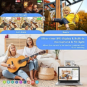 Digital Camera, RUAHETIL FHD 1080P 36MP 2.4 Inch LCD Vlogging Camera for Kids, 16X Zoom 2 Charging Modes Kids Compact Camera Point and Shoot Camera for Kids Teens Students Beginners (Silver)