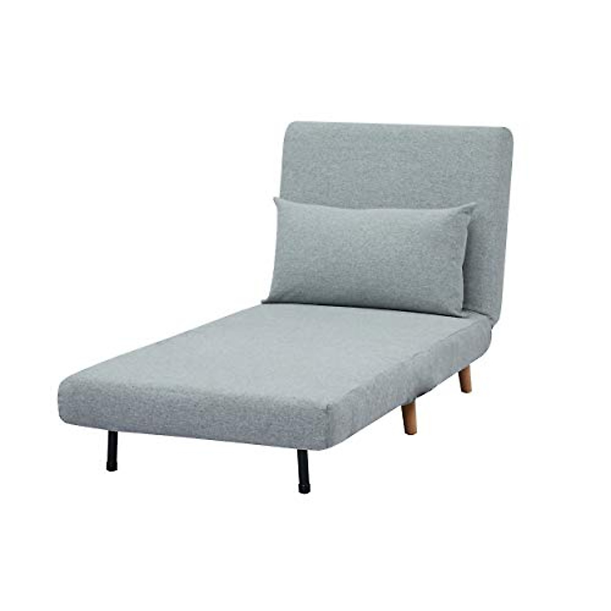 GIA Tri-Fold Light Gray Single Seat Convertible Futon with wooden effect leg/Sofa Bed with Romevoable pillow, Extra Thickness,Flexible position change and Space-Saving.