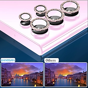 Kanosan Compatible for Samsung Galaxy S23 Ultra Camera Lens Protector, Aluminium Alloy Ring 9H Tempered Glass Decorative Accessories Camera Cover for Galaxy S23 Ultra Glitter Pink