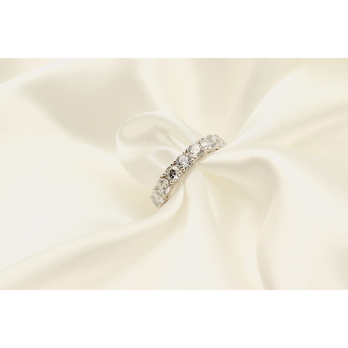 PORI JEWELERS 925 Solid Sterling Silver Round Cut 4MM Cubic Zirconia Eternity Wedding Band Ring For Women (White, 6)