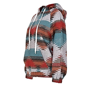 COWOKA Women's Aztec Print Pattern Western Ethnic Half Zip Long Sleeve Pullover Hoodie Sweatshirt Red L
