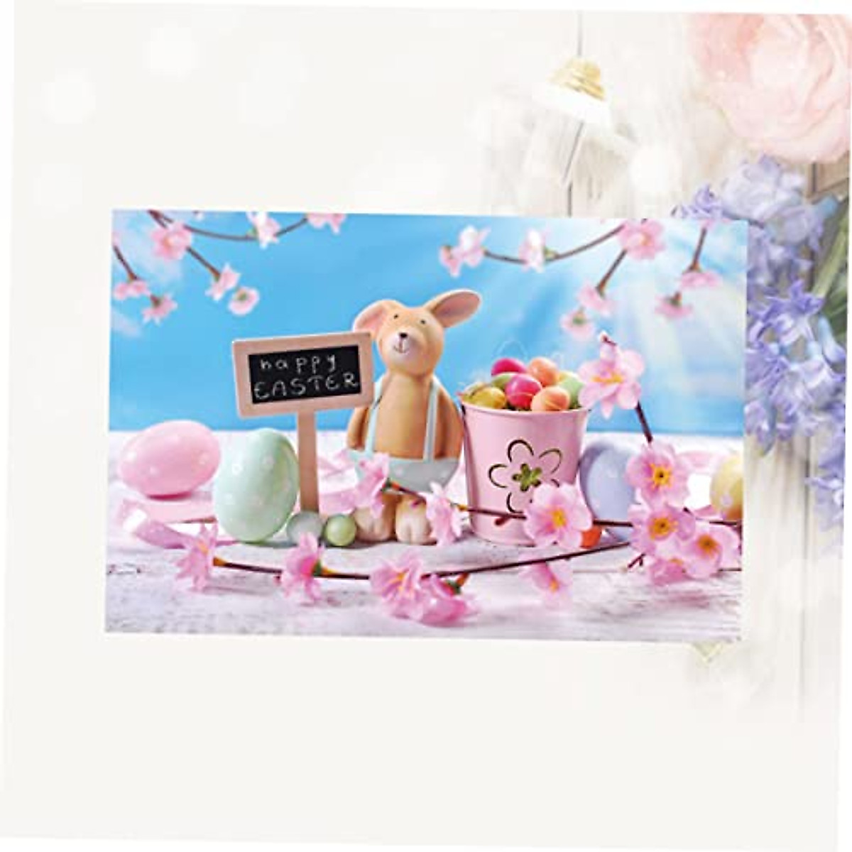 Gogogmee Banner Flags Rabbit Blanket Floral Decor Easter Photo Backdrop Monthly Happy Easter Backdrop Wall Sticker Eggs The Banner Background Cloth Photo Background Easter Studio Backdrop