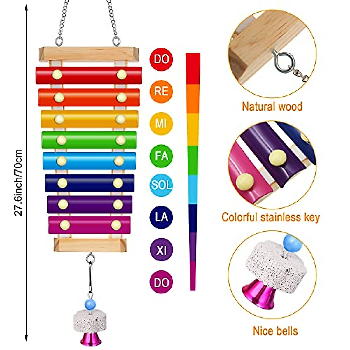 Gejoy 6 Pieces Chicken Toys Set Chicken Bird Xylophone Toy Wood Stand Hen Mirror Toy Coop Swing Chicken Veggies Skewer Fruit Holder, Vegetable Hanging Feeder Chicken Chewing Foraging Toys for Chicken