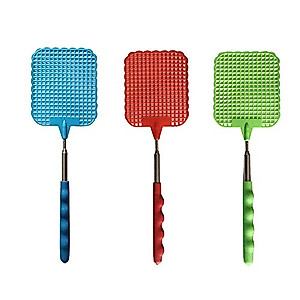 3 Pieces Fly Swatter Extendable Fly Swatter Telescopic Fly Swatter Manual Heavy Duty Plastic Flyswatter with Extendable Stainless Steel Handle(Red, Green, Blue)