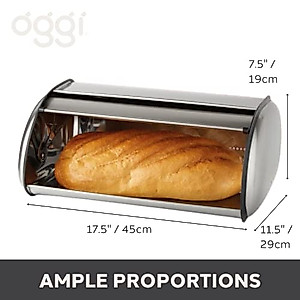 Oggi Stainless Steel Roll Top Bread Box, Silver, 17.50 Inch by 7.50 Inch by 11.50 Inch