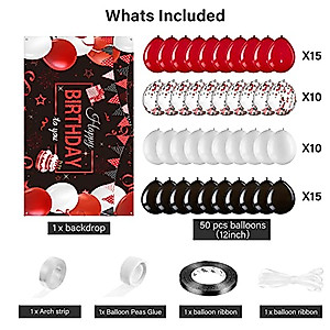 Birthday Party Decorations 50 Pieces Balloons Garland Kit Happy Birthday Backdrop Banner Sign Decorations for Kids Men Women Anniversary Birthday Party Supplies Decor(Red and Black)