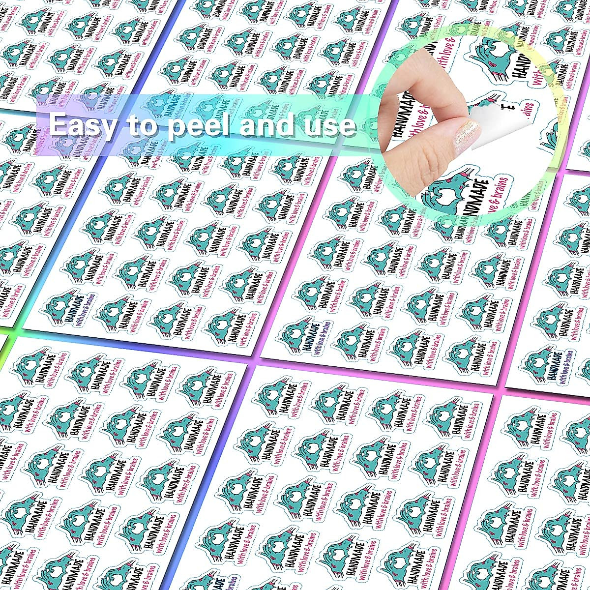 200 PCS Handmade with Love Brains Stickers,Funny Small Business Envelopes Stickers for Business Packages/Handmade Goods/Bags,Halloween Theme Small Shop Business Stickers for Envelopes Seals