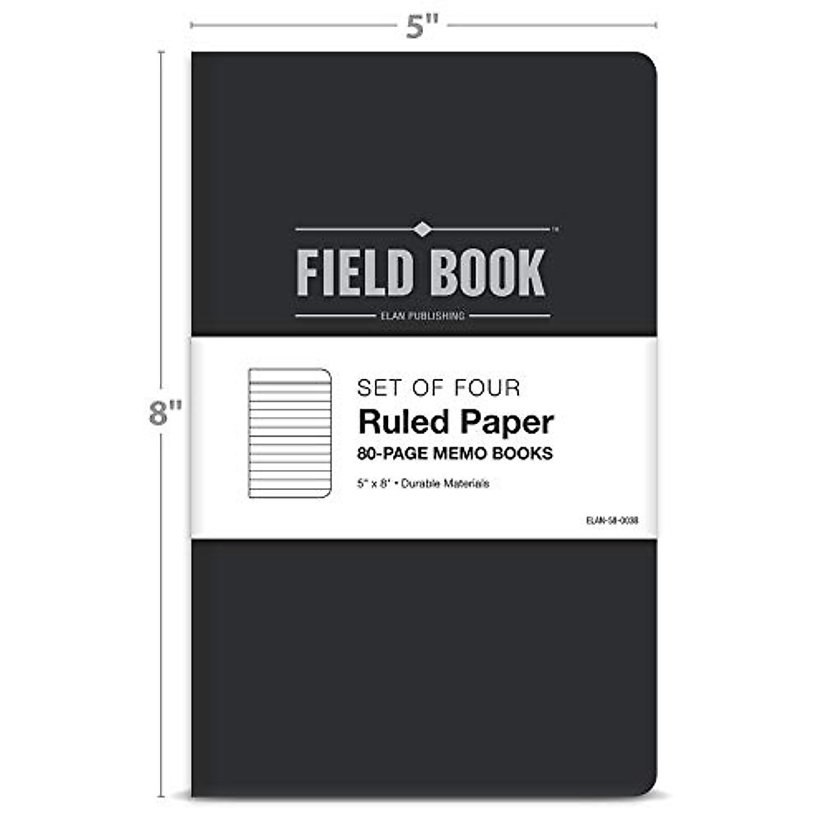 Field Notebook/Journal - 5"x8" - Black - Lined Memo Book - Pack of 4