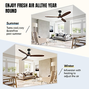CACI Mall 60" Wood Ceiling Fan with Light,Outdoor for Covered Patios,LED,Remote,Solid Wood,Walnut Blades,Oil Rubbed Bronze Ceiling Fan for Living Room Kitchen Bedroom Family Dining Noiseless