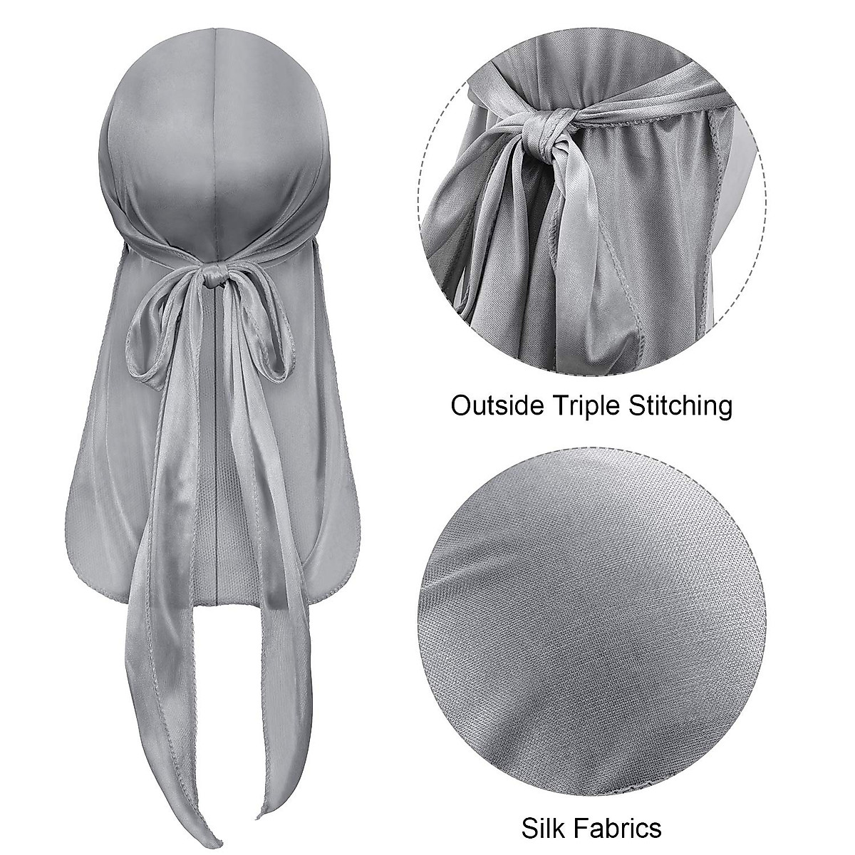 SATINIOR 6 Pieces Kids Satin Silk Durag Caps Wave Wide Strap Headwraps Long Tail Turban Beanies for Boys Girls, Multicoloured, Medium