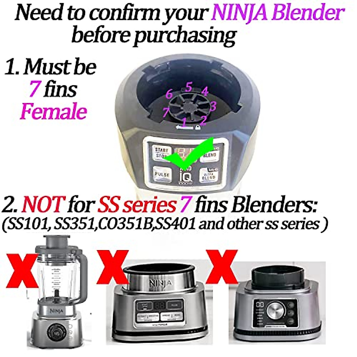[Upgrade ] 7-Fins Male Ninja Blender Blade Replacement Parts Compatible with Auto iQ Blender [4 Inch Male 7 Fins ONLY]