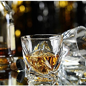 Fermus Crystal Whiskey Glasses - Twist Design Tumbler- Set of 4 - Each 10 oz Rocks Thickness Glassware, Ideal Gift for Scotch, Cognac, Bourbon or Classic Old Fashioned Cocktails Drinkers