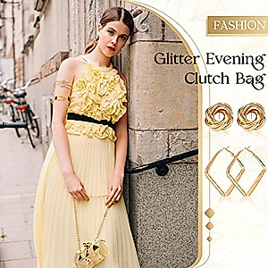 Jadive 5 Pcs Women Gold Clutch Purse Metallic Handbag Evening Purses Bag for Wedding Vintage Banquet Handbag Retro Earrings Arm Cuff Bracelet Jewelry Set