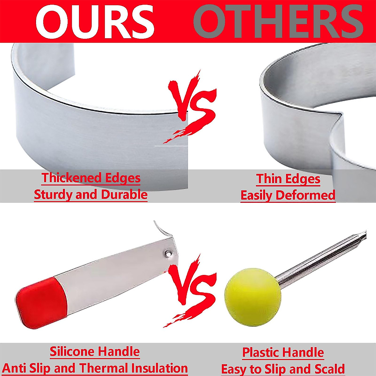 Heart Shaped Pancake Mold Egg Rings Nonstick Stainless Steel Fried Egg Molds With Insulated Handle Heart Pancake Shapes Mold with Oil Brush and Egg Separator for Breakfast Mother's Day Gift