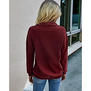 PRETTYGARDEN Women’s Casual Long Sleeve Lapel Zipper Sweatshirt Drawstring Loose Pullover Tops Wine Red