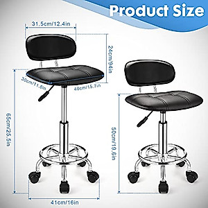 HMTOT Square Rolling Stools with Backrest Height Adjustable Swivel Stool with Wheels Black