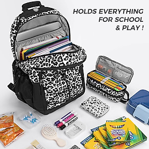 Choco Mocha Snow Leopard Backpack for Teen Girls, Travel School Backpack for Girls High Middle School 18 Inch Large Bookbag, Black