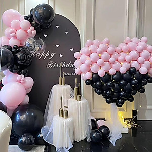 Black and Pink Balloons Garland Kit,Pastel Pink and Black Balloon Party Decorations 18In 10In 5In Black Pink Balloons for Wedding Bridal Shower Anniversary Birthday Party Baby Shower