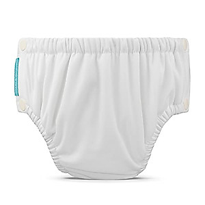 Charlie Banana Reusable Washable Swim Diaper, Easy On and Off Snaps for Baby Girls Boys, Soft and Snug Waterproof Fit to Prevent Leaks - White, Size L (22-34 lbs)